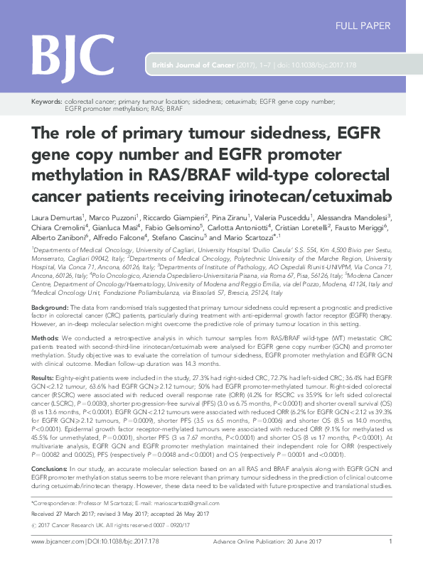 (PDF) The role of primary tumour sidedness, EGFR gene copy number and ...