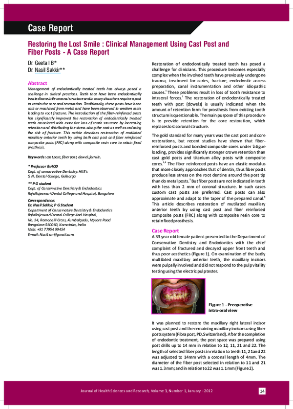 (PDF) Restoring the Lost Smile : Clinical Management Using Cast Post ...