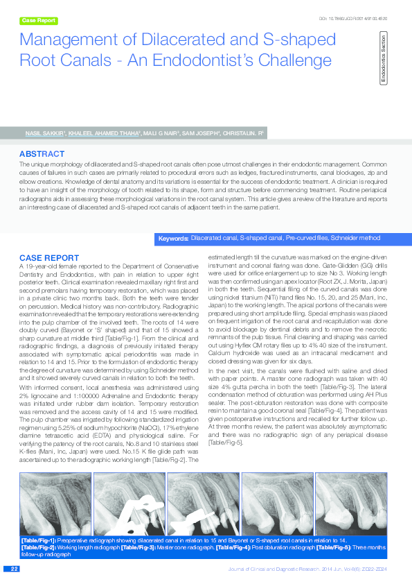 (PDF) Management of Dilacerated and S-shaped Root Canals - An ...