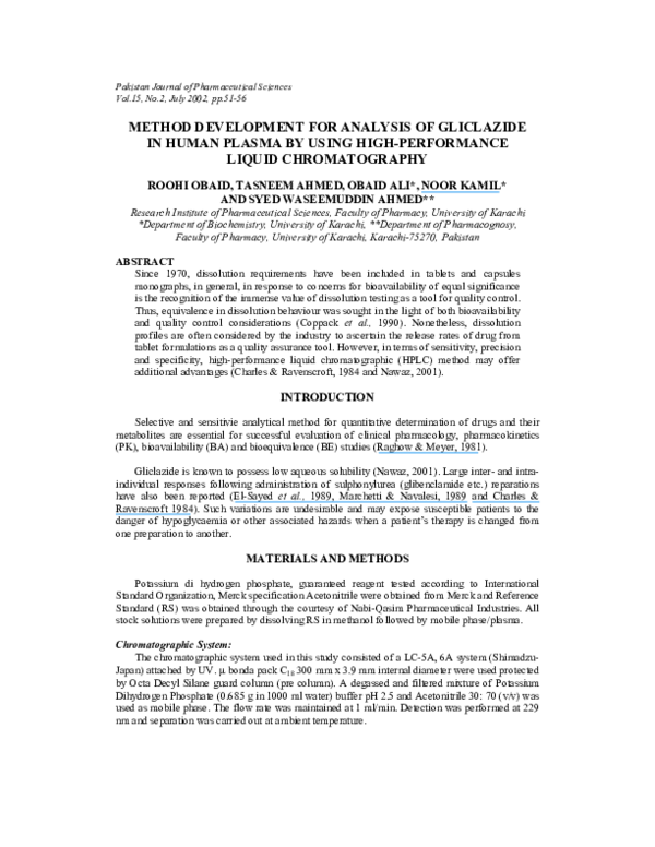 (PDF) Method development for analysis of gliclazide in human plasma by using high-performance ...