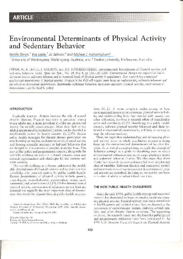 Pdf Environmental Determinants Of Physical Activity And Sedentary