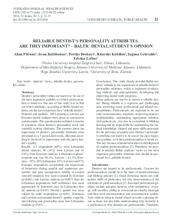 (PDF) Reliable Dentist’s Personality Attributes. Are They Important ...