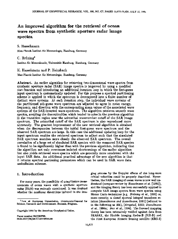 Pdf An Improved Algorithm For The Retrieval Of Ocean Wave Spectra 8921