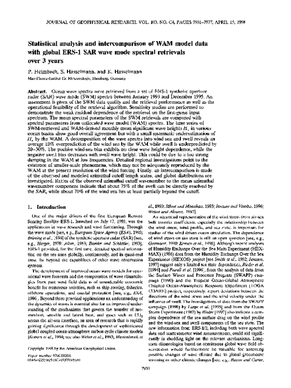 (PDF) Statistical analysis and intercomparison of WAM model data with global ERS-1 SAR wave mode ...