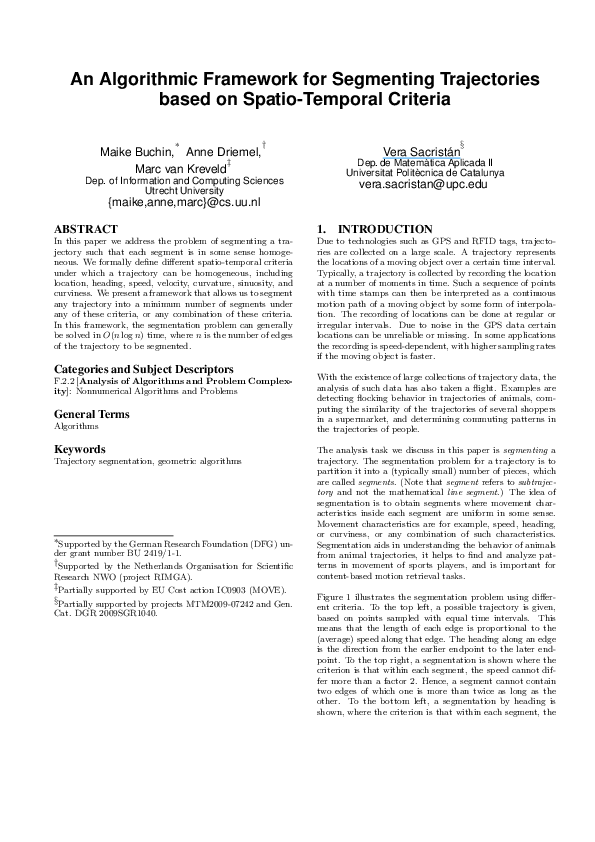(PDF) An algorithmic framework for segmenting trajectories based on spatio-temporal criteria