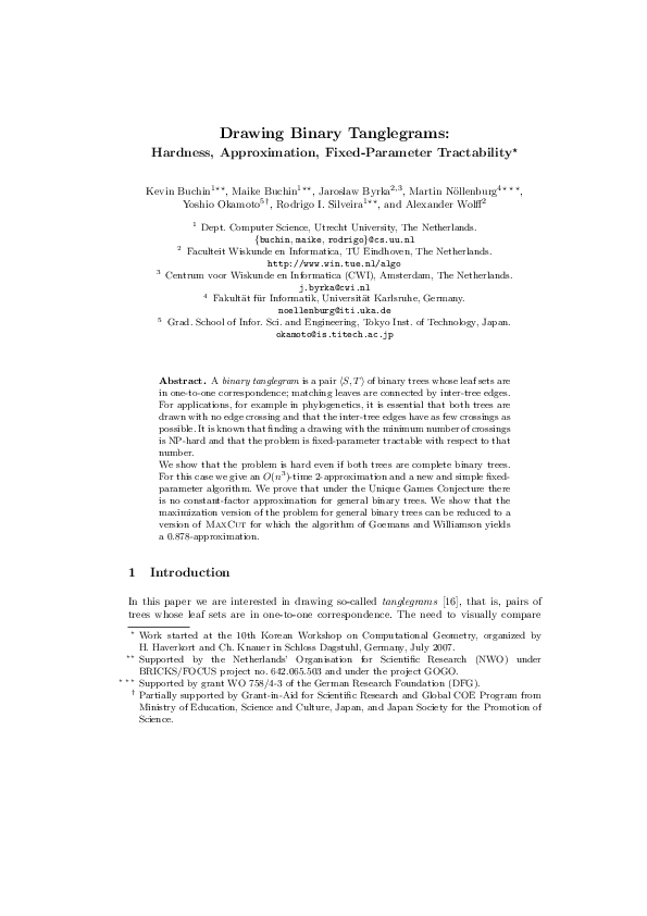 (PDF) Drawing (complete) binary tanglegrams: hardness, approximation, fixed-parameter tractability