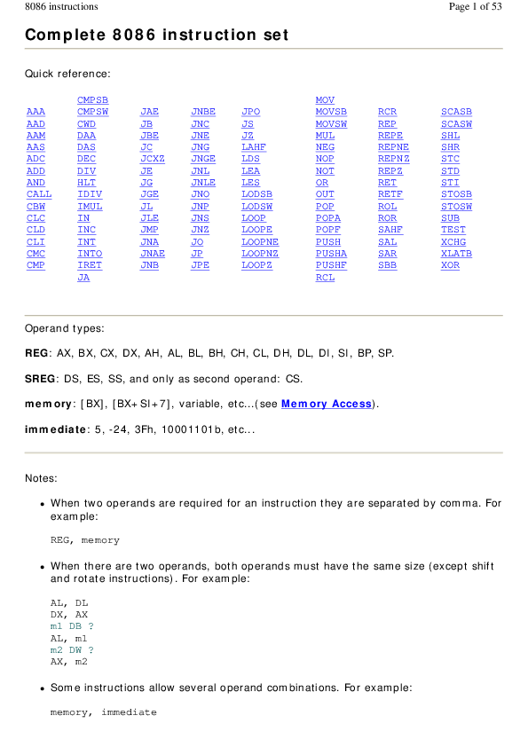 constructing the machine codes for 8086 instructions