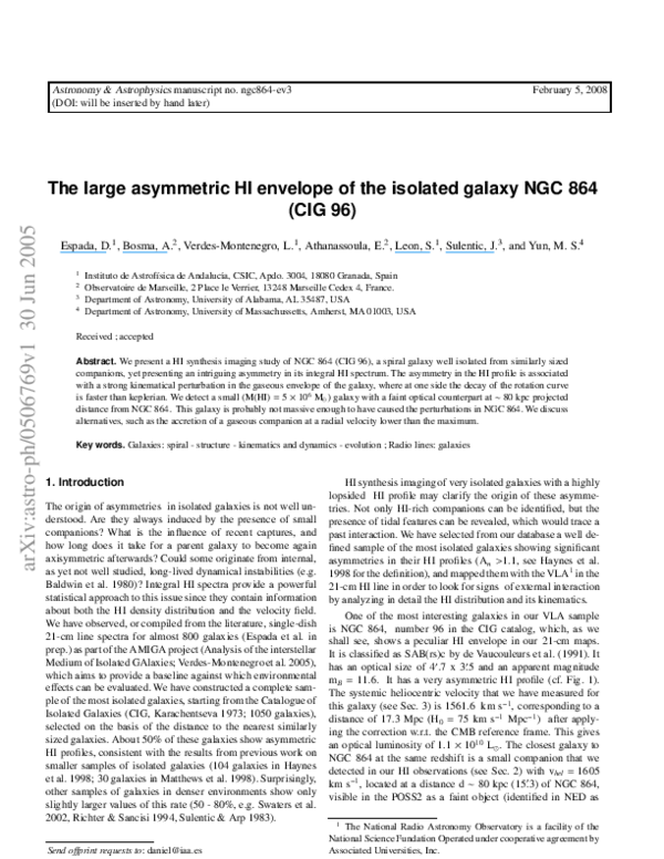 (PDF) The large asymmetric HI envelope of the isolated galaxy NGC 864 ...