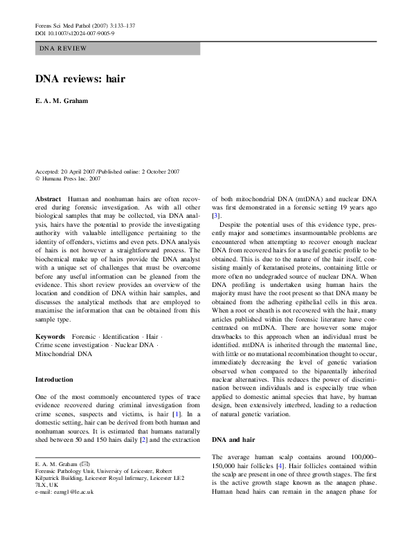 (PDF) DNA reviews: hair