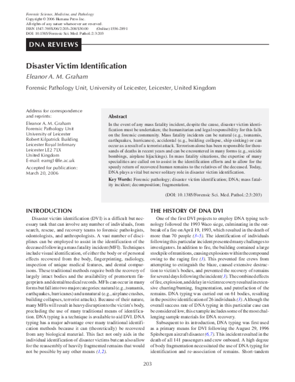 (PDF) Disaster victim identification