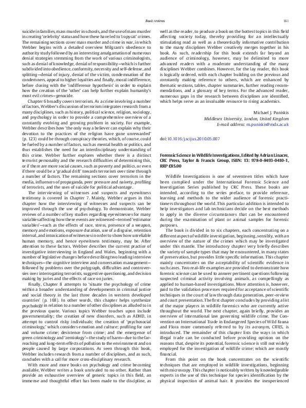 (PDF) Forensic Science in Wildlife Investigations, Edited by Adrian Linacre