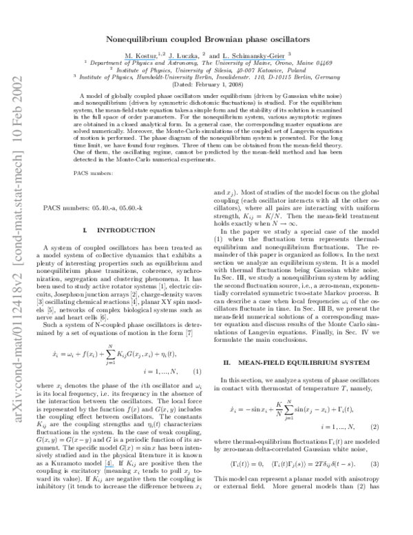 (PDF) Nonequilibrium coupled Brownian phase oscillators