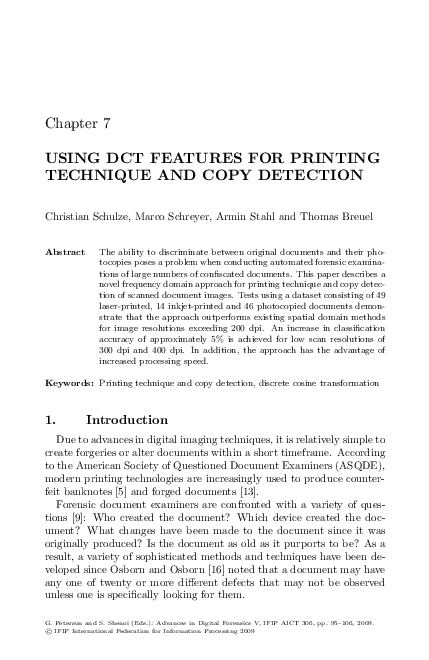 (PDF) Using DCT Features for Printing Technique and Copy Detection