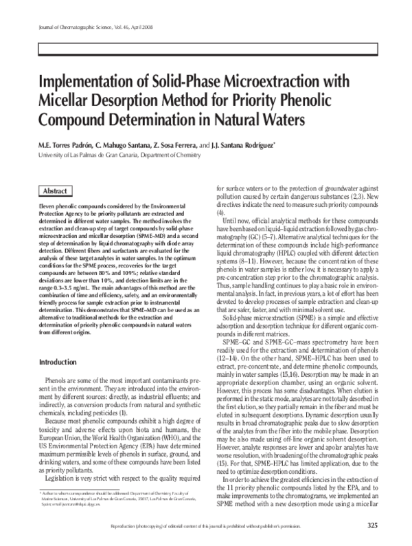 Pdf Implementation Of Solid Phase Microextraction With Micellar Desorption Method For Priority