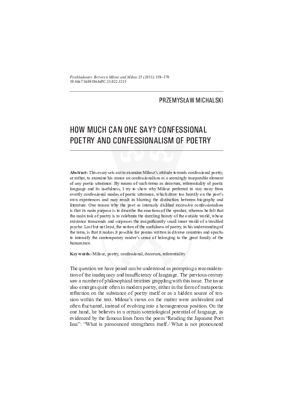 (PDF) HOW MUCH CAN ONE SAY? CONFESSIONAL POETRY AND CONFESSIONALISM OF ...