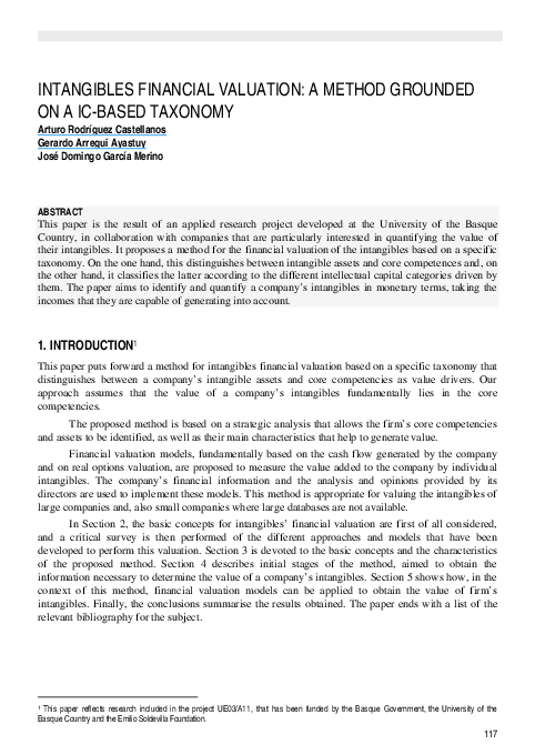 (PDF) Intangibles financial valuation: a method grounded on a ic-based ...