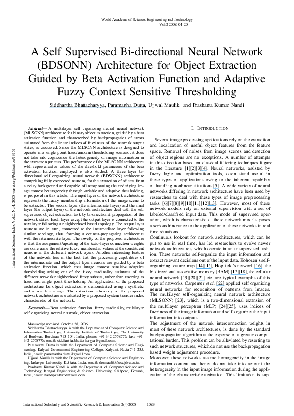Pdf A Self Supervised Bi Directional Neural Network Bdsonn Architecture For Object