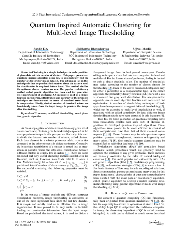 (PDF) Quantum Inspired Automatic Clustering for Multi-level Image Thresholding