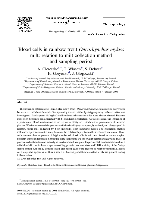 (PDF) Blood cells in rainbow trout Oncorhynchus mykiss milt: relation ...