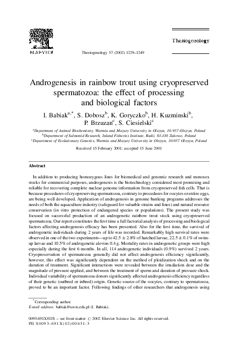 (PDF) Androgenesis in rainbow trout using cryopreserved spermatozoa ...