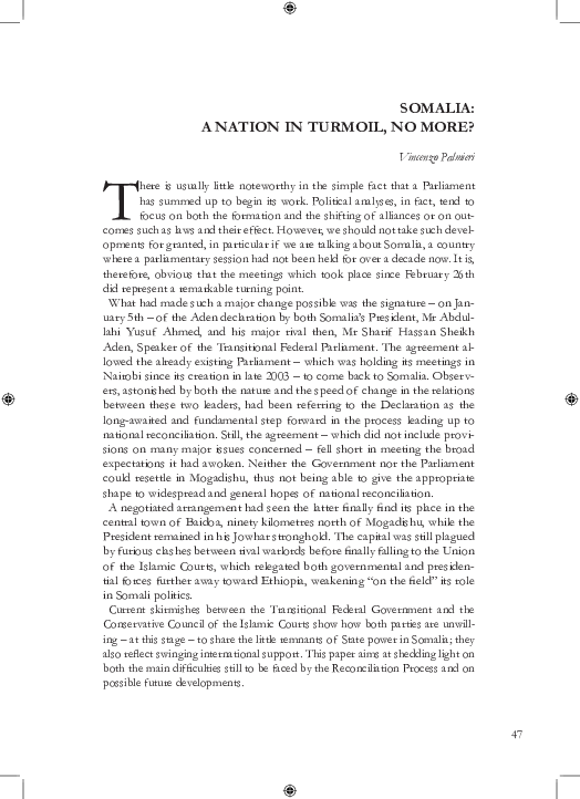 (PDF) Somalia: a nation in turmoil, no more?