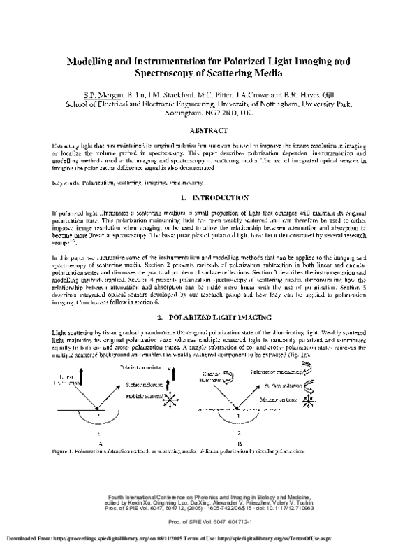 (PDF) Modelling and instrumentation for polarized light imaging and ...
