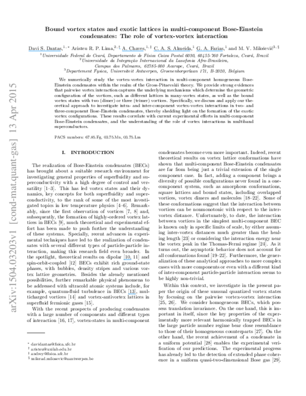 (PDF) Bound vortex states and exotic lattices in multicomponent Bose ...