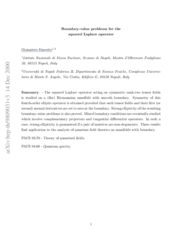 (PDF) Boundary-value problems for the squared Laplace operator