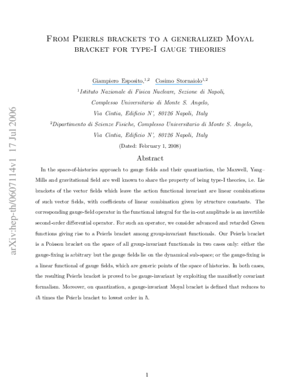 (PDF) From Peierls Brackets to a Generalized Moyal Bracket for Type-I ...