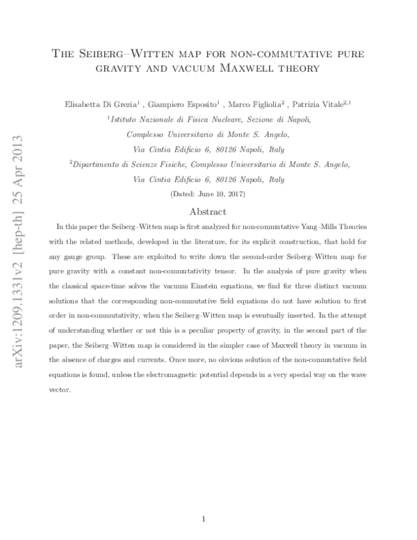 (PDF) The Seiberg–Witten Map for Non-Commutative Pure Gravity and ...