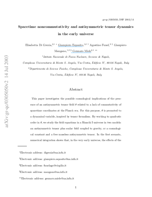 (PDF) Spacetime noncommutativity and antisymmetric tensor dynamics in the early Universe