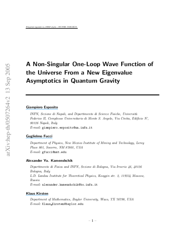 (PDF) A non-singular one-loop wave function of the universe from a new eigenvalue asymptotics in ...