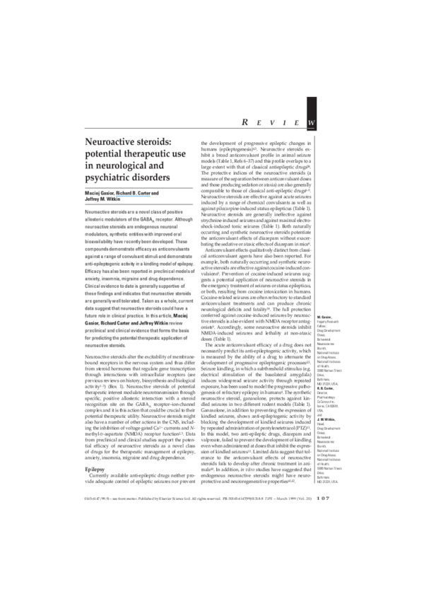 (PDF) Neuroactive steroids: potential therapeutic use in neurological and psychiatric disorders