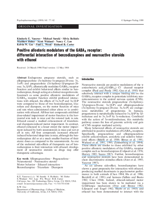 (PDF) Positive allosteric modulators of the GABA A receptor ...