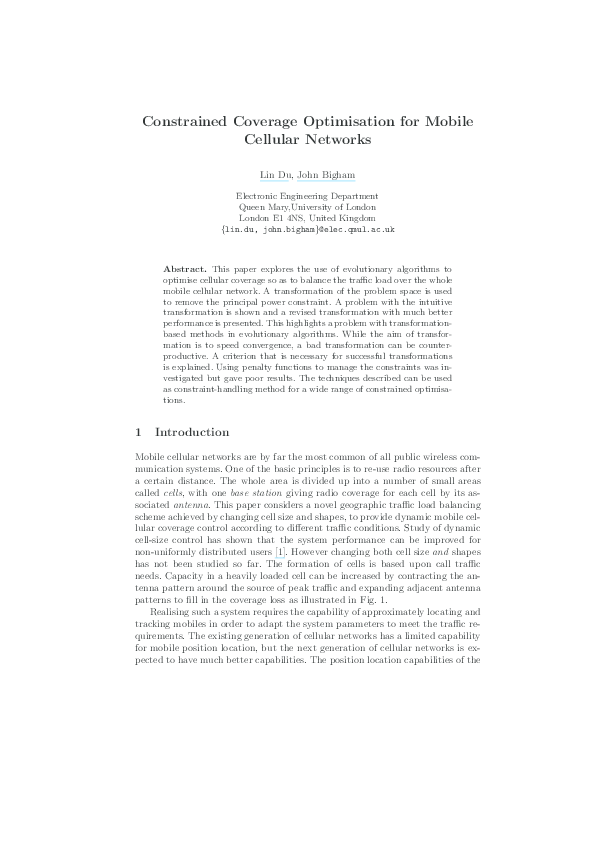 Pdf Constrained Coverage Optimisation For Mobile Cellular Networks