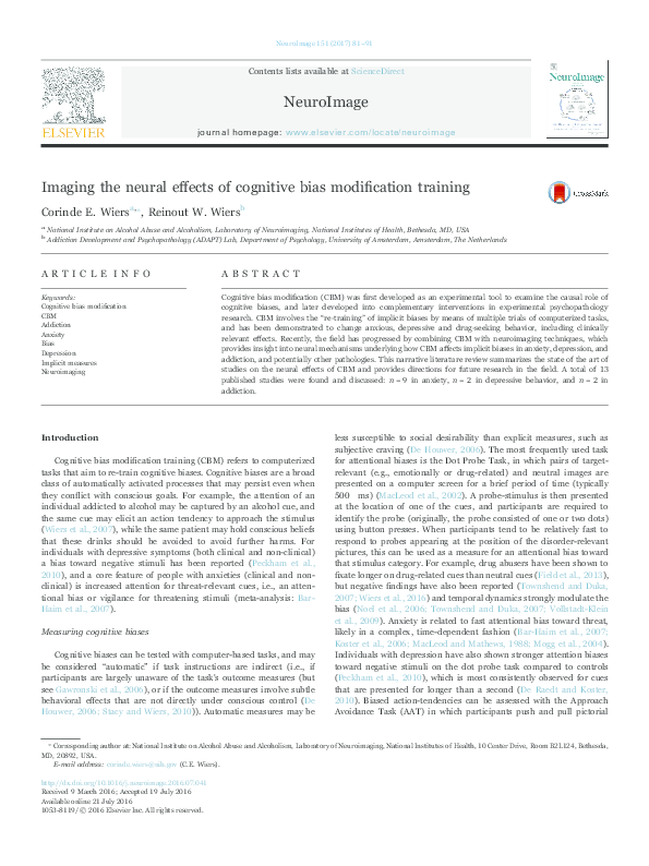 (PDF) Imaging the neural effects of cognitive bias modification ...