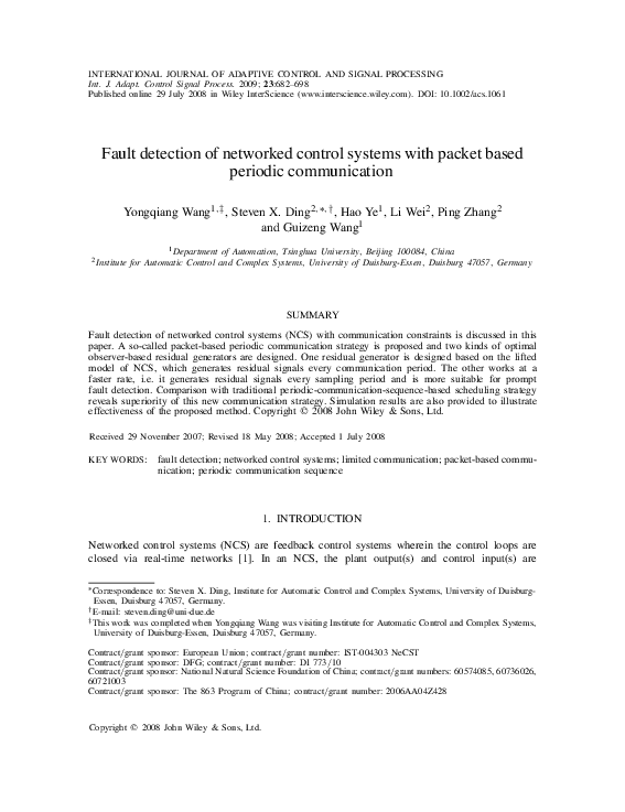 Pdf Fault Detection Of Networked Control Systems With Packet Based Periodic Communication