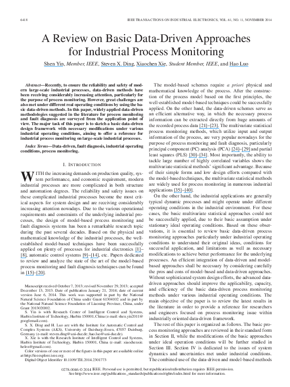 (PDF) A Review on Basic Data-Driven Approaches for Industrial Process Monitoring
