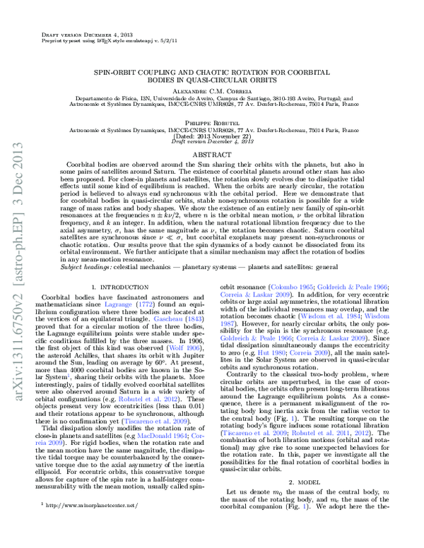 (PDF) Spin-Orbit Coupling and Chaotic Rotation for Coorbital Bodies in ...