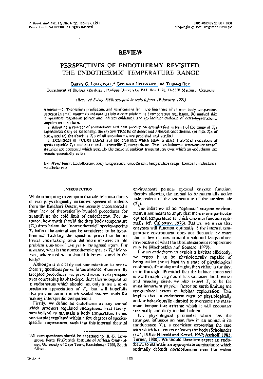 (PDF) Perspectives of endothermy revisited: The endothermic temperature ...