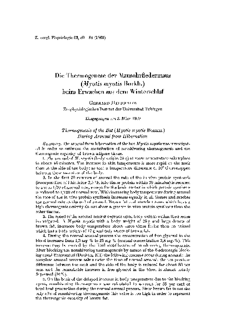 (PDF) Die Thermogenese der Mausohrfledermaus (Myotis myotis Borkh ...