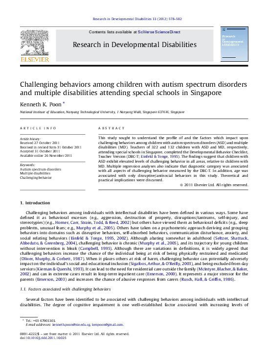 (PDF) Challenging behaviors among children with autism spectrum ...