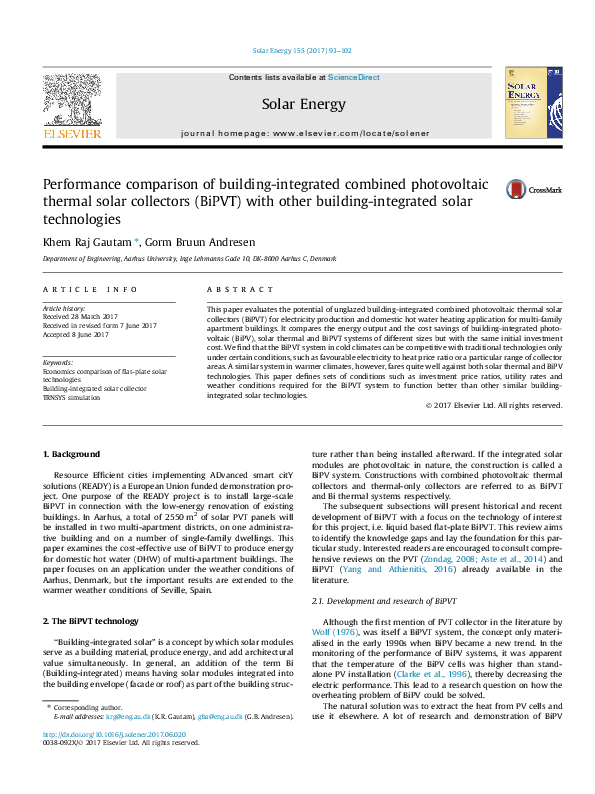 (PDF) Performance comparison of building-integrated combined photovoltaic thermal solar ...