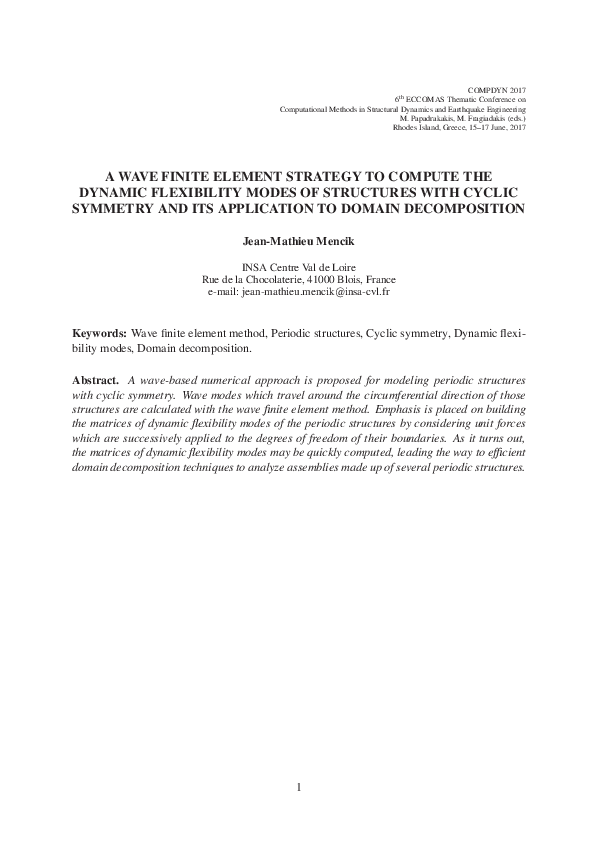 Pdf A Wave Finite Element Strategy To Compute The Dynamic Flexibility Modes Of Structures With