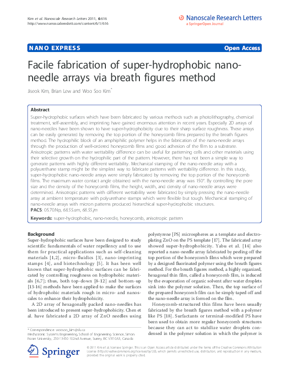 (PDF) Facile fabrication of super-hydrophobic nano- needle arrays via ...