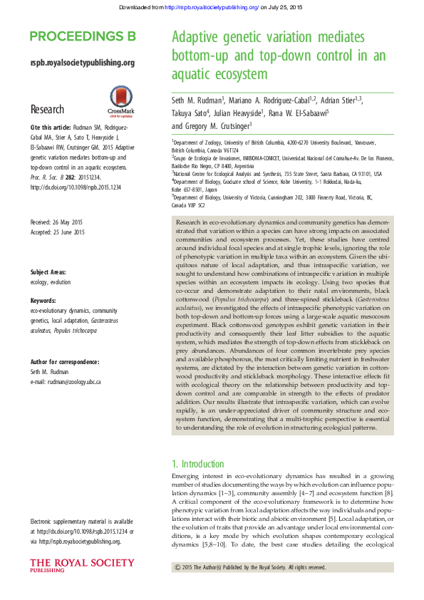 (PDF) Adaptive genetic variation mediates bottom-up and top-down ...