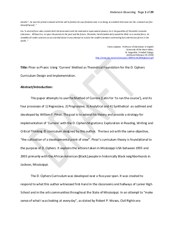 (DOC) Pinar as Praxis: The D. Ciphers Curriculum as Extension of the ...