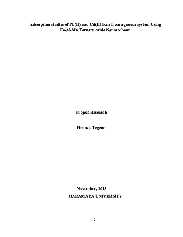 (PDF) Adsorption studies of Pb(II) and Cd(II) Ions from aqueous system Using Fe­Al­Mn Ternary ...