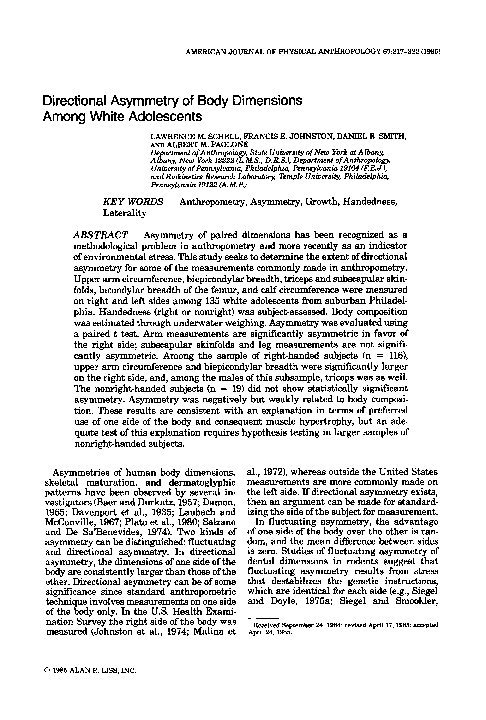 (PDF) Directional asymmetry of body dimensions among white adolescents
