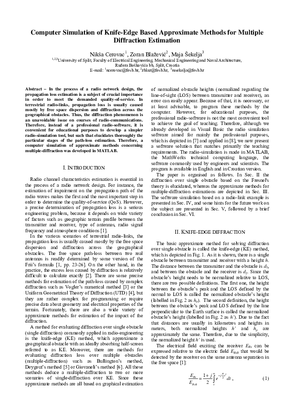 Pdf Computer Simulation Of Knife Edge Based Approximate Methods For Multiple Diffraction 1575